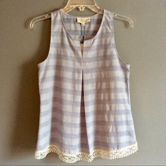 Crescent | Tops | Crescent Stitch Fix Bluewhite Tank Wcrochet Trim ...